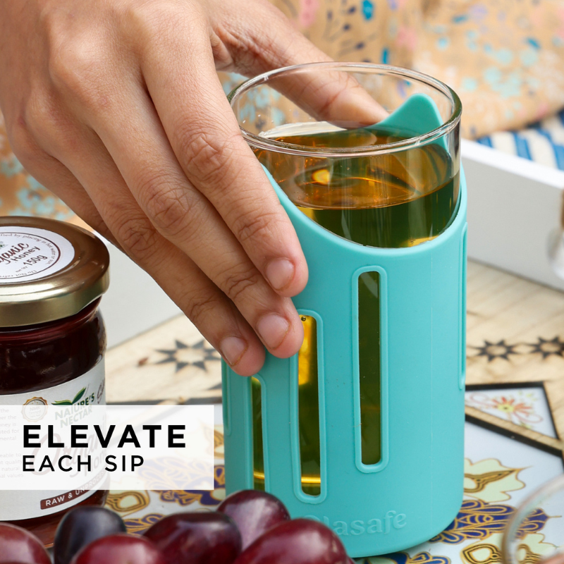 Grip 'N' Sip Borosilicate Drinking Glass with Protective Silicone Slee ...