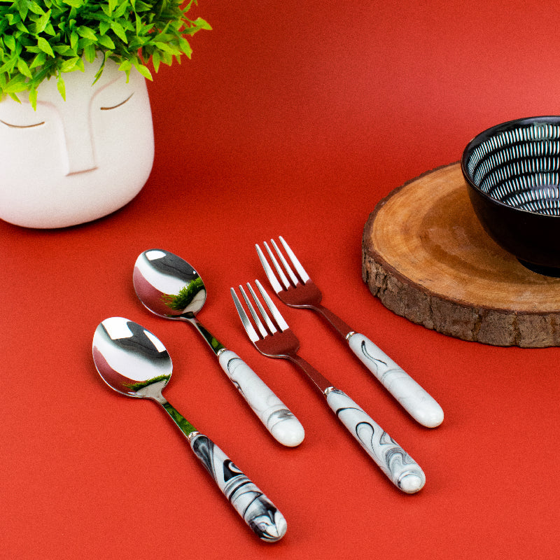 Spoon & Fork Set - White & Black Marble Tone – The June Shop