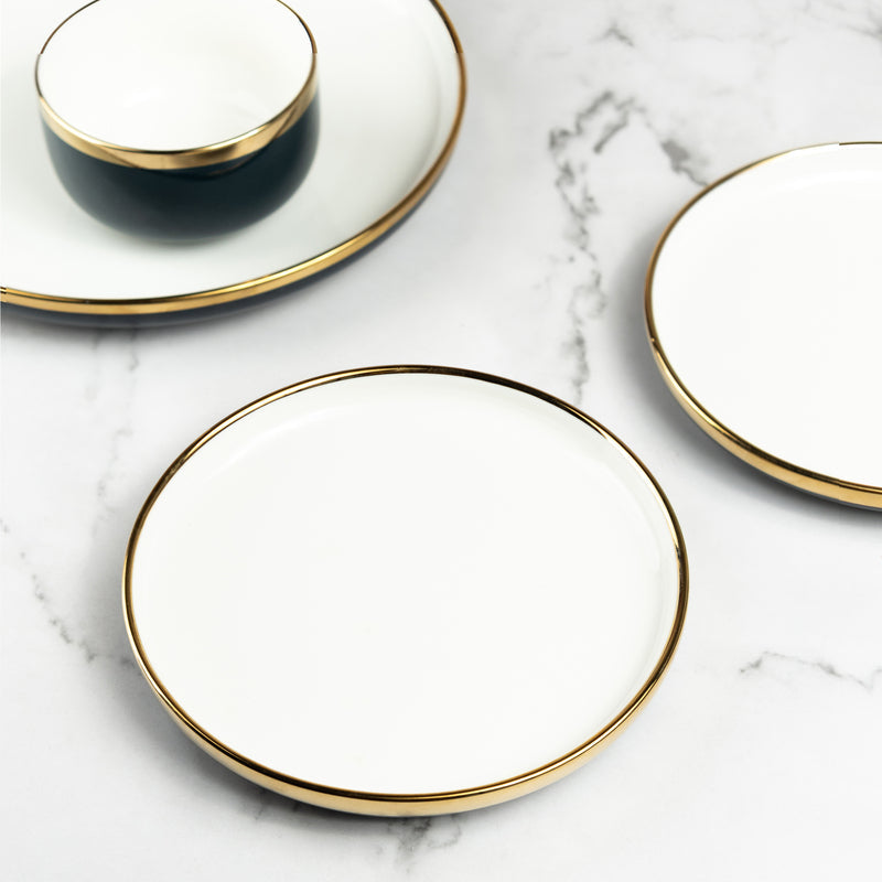 Unique White & Blue Dual-Toned Gold Rimmed Starter Plate – The June Shop